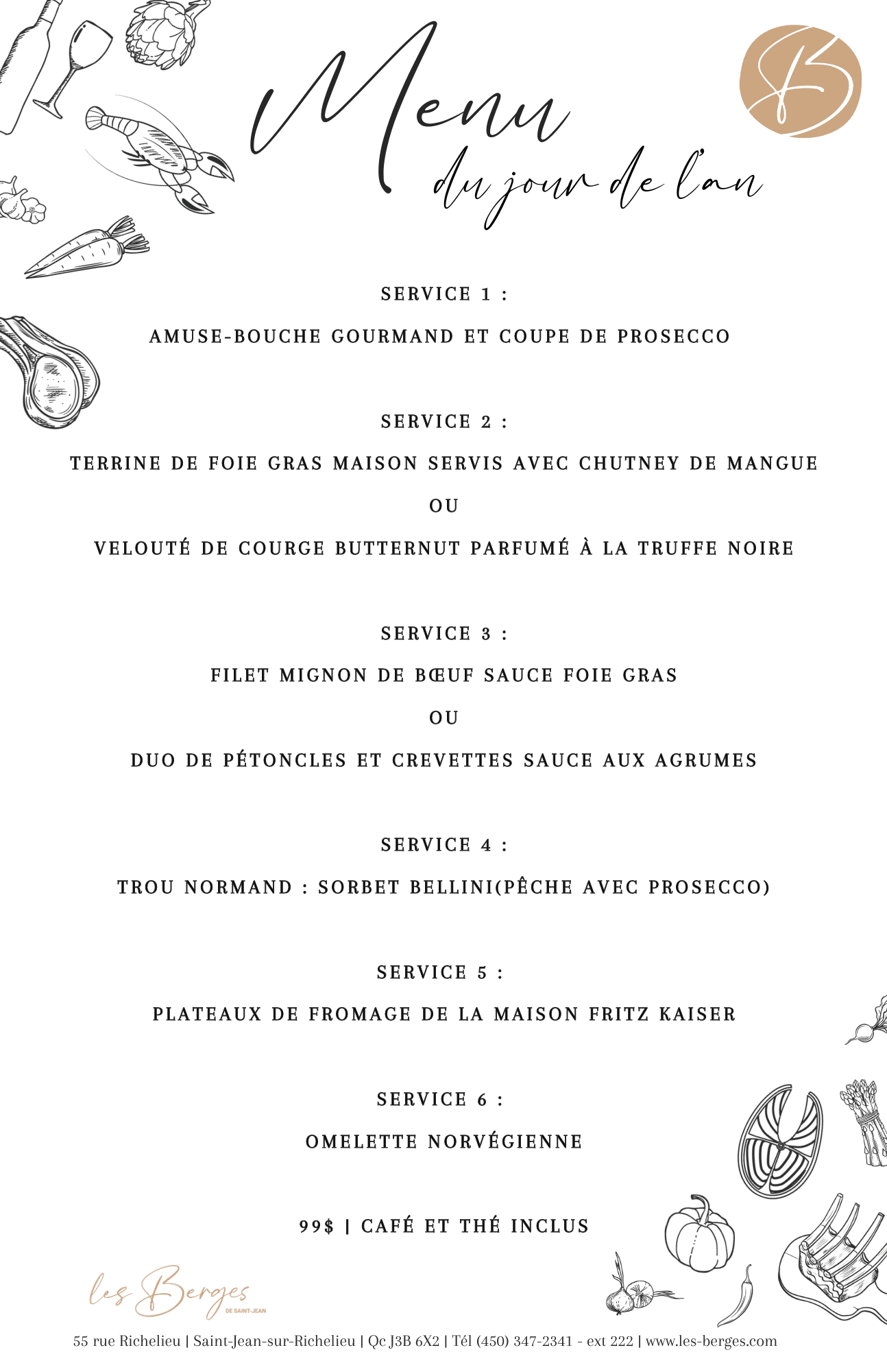 Menu du jour de l'an - Restaurant Les Berges de St-Jean